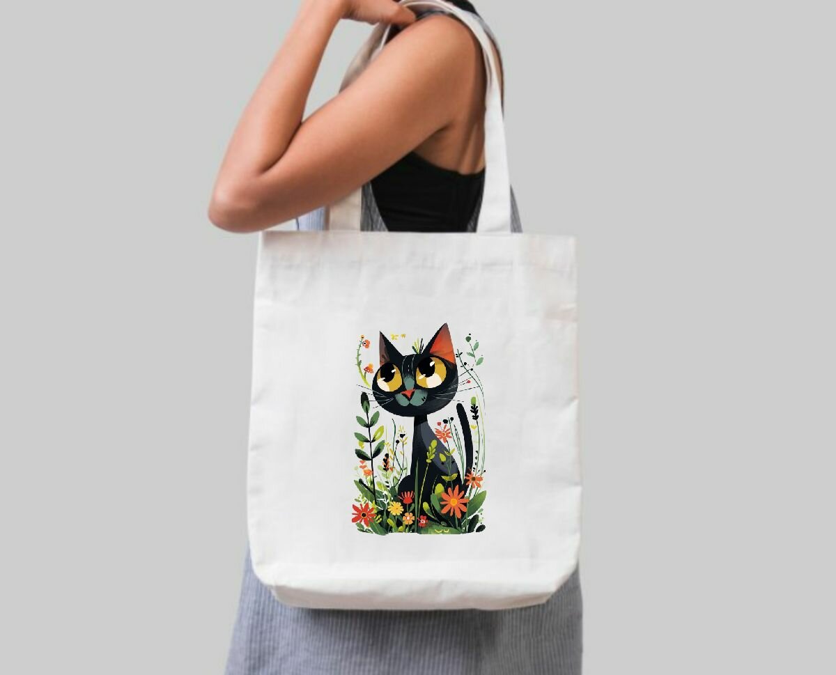 Термотрансфер "Черная кошечка" 23х15, наклейка на одежду