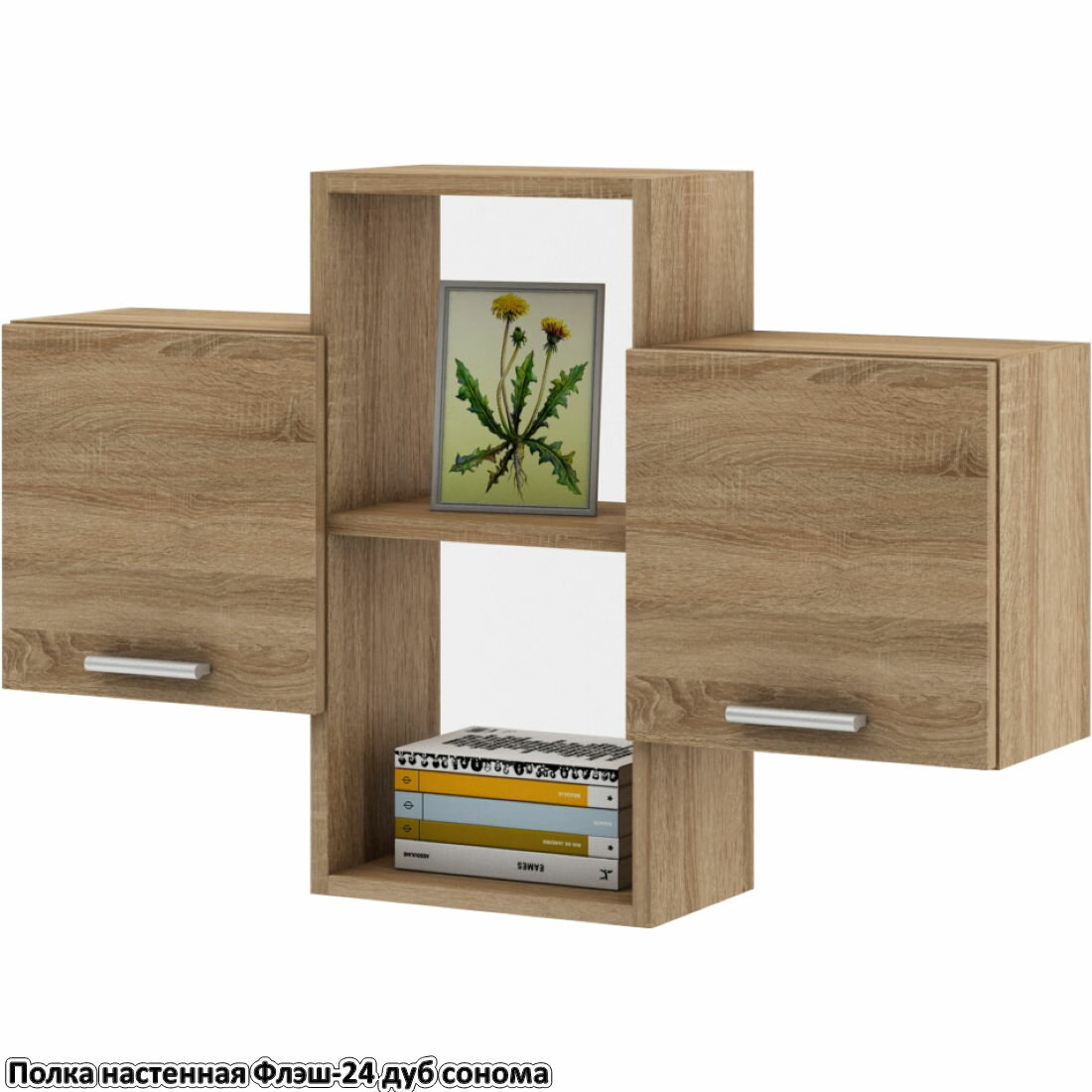 Полка настенная Флэш-24 Дуб-сонома, ЛДСП, МФ Владимир VMF, 86,8х58,4х19,6 см.