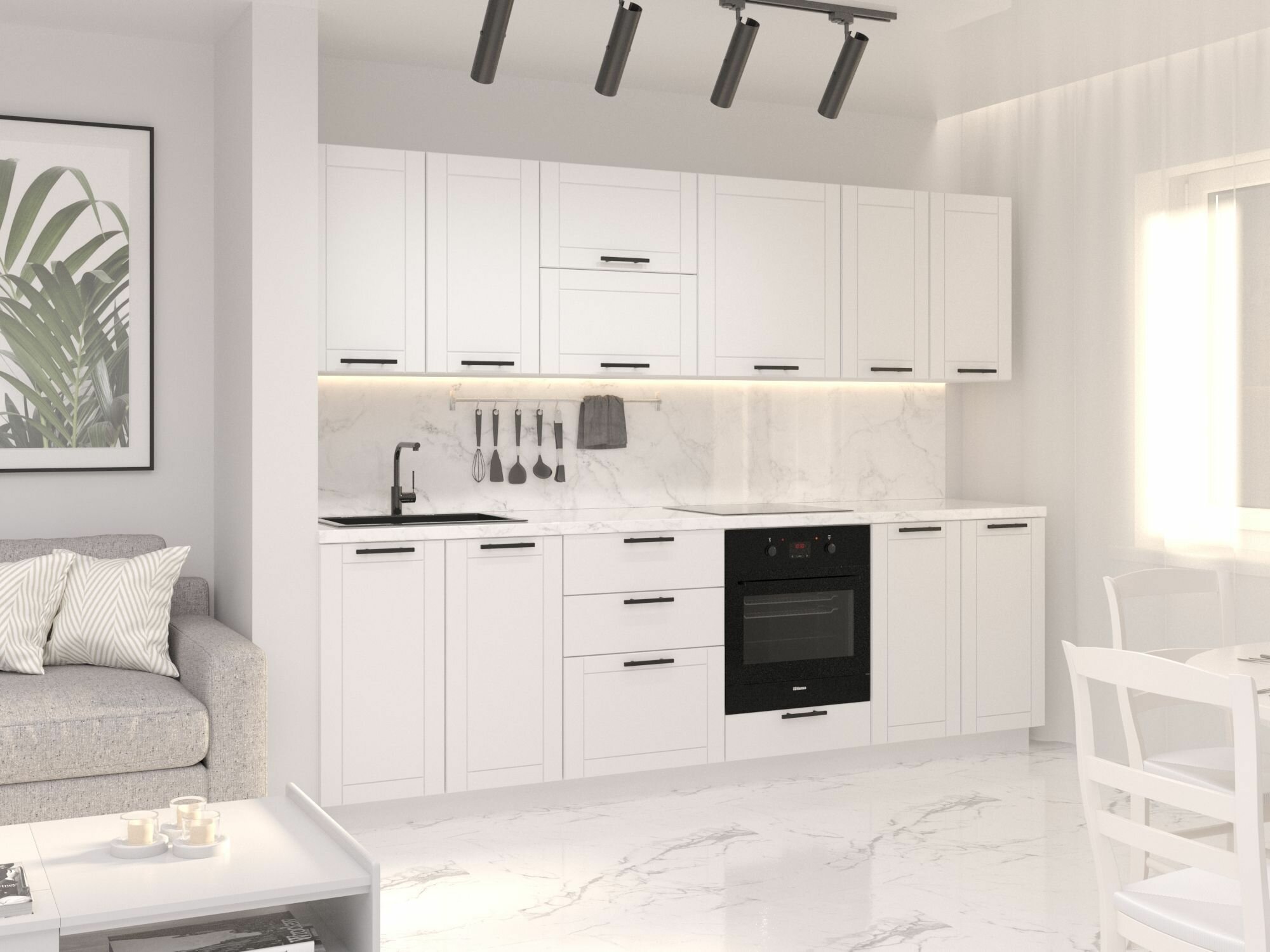 Кухонный гарнитур Лофт White Silk, 2800 мм