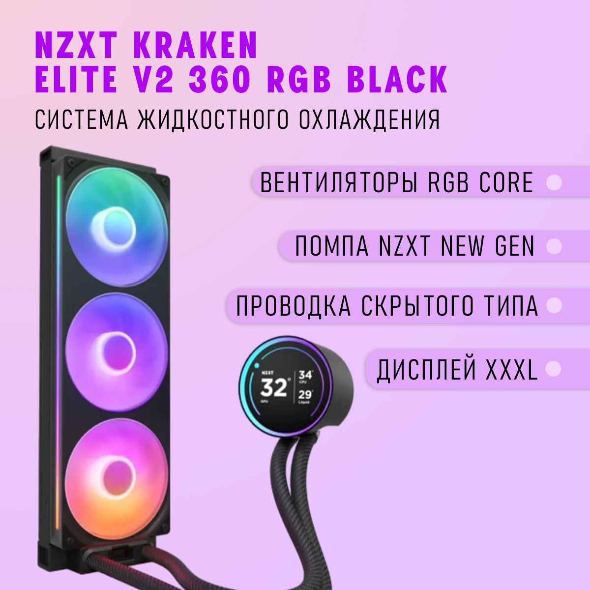 Система жидкостного охлаждения NZXT Kraken Elite V2 360 RGB Black (2024)