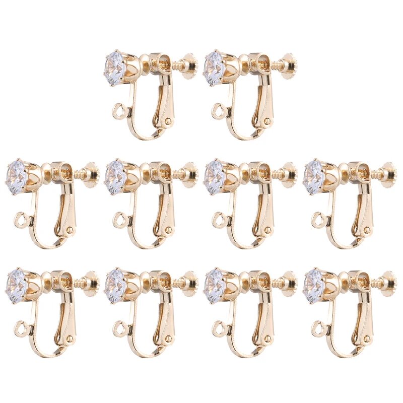Клипсы серьги с цирконами, L14-Gold-10PC