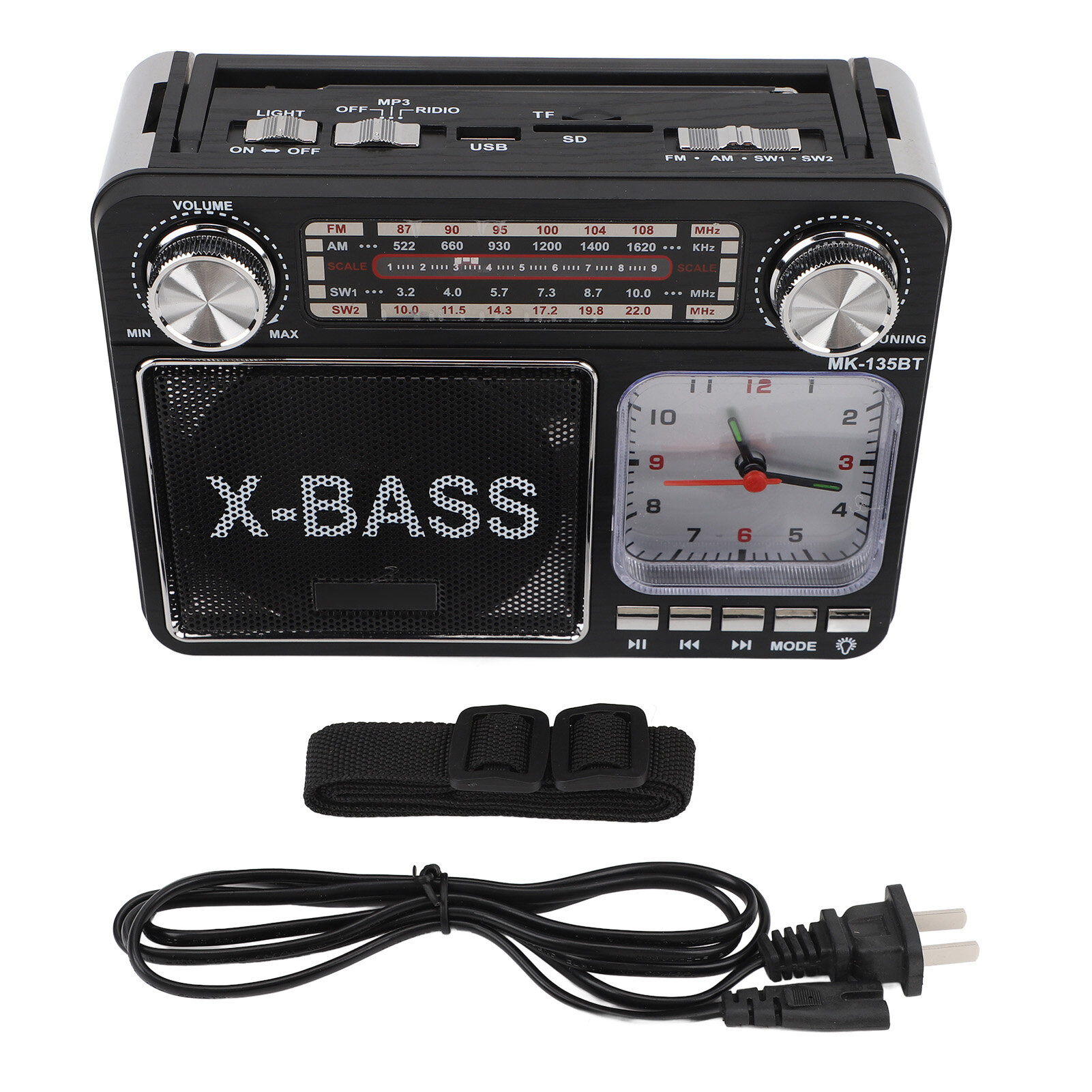 BT Радио Беспроводная ручная настройка Портативное радио в стиле ретро AM FM SW со световыми часами Черный штекер США 110 В