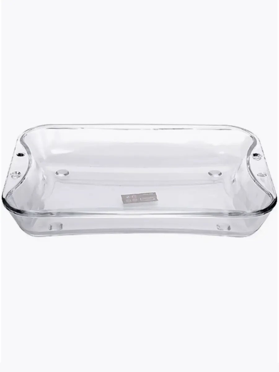 Прямоугольное стеклянное блюдо с ручками 24х17 см