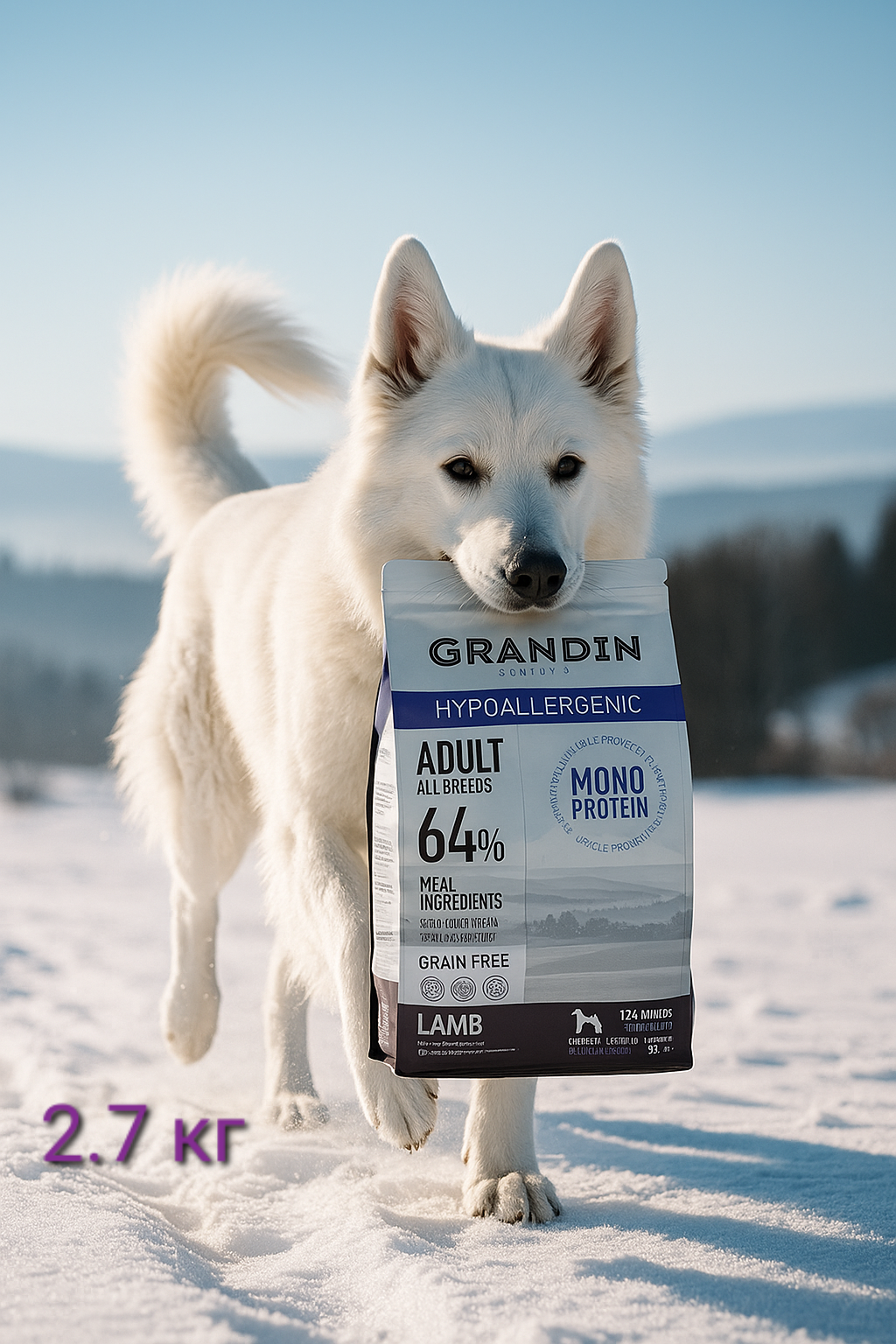 Корм Grandin Hypoallergicenic, для собак, гипоаллергенный, без злаков, ягнёнок, 2,7 кг