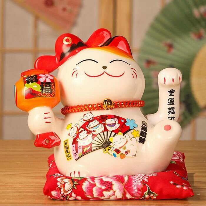 Пригласите кота удачи, керамическая статуэтка счастливого кота высотой 15 см, украшения по фэн-шуй, украшение дома