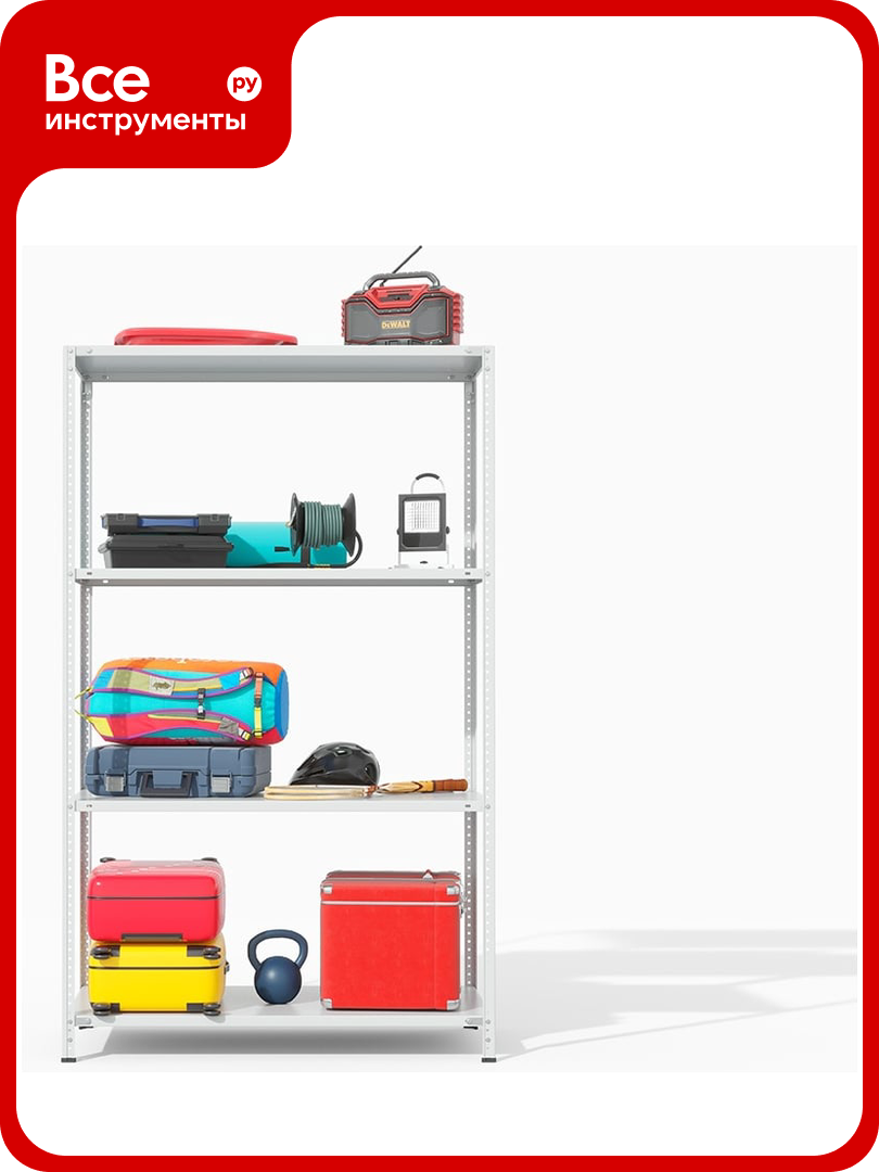 Стеллаж металлический ГТС ТС Лайт, 2000x1000x500 мм, полки: 4 шт 99-20105004, Крепление полок на болтах