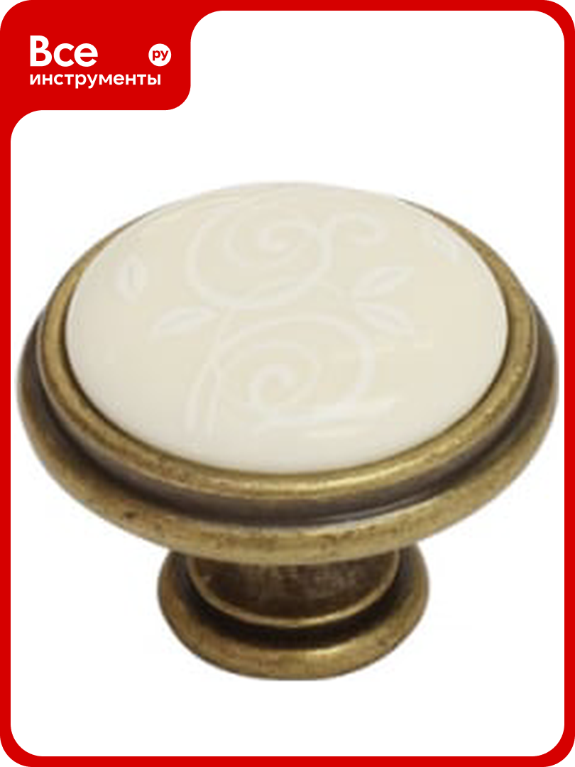 Ручка‑кнопка Giusti, отделка бронза «Флоренция», керамика с бронзой, накладной для корпусной мебели