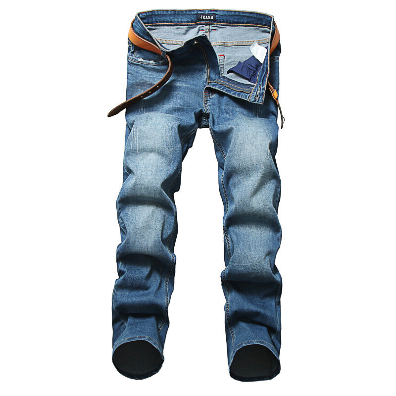 Охоты Брюки JYL Чистый цвет Свободн. эластич. делов. джинсы муж. плус толст. размер прямой нога деним штаны муж. повседн. муж. штаныВаетт/38