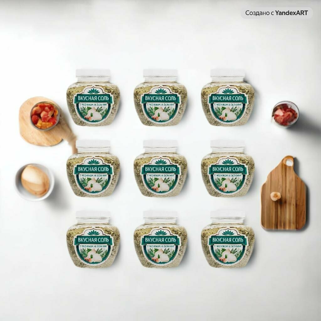 Соль Вкусная соль с пряностями, чесноком и зеленью, 400 гр - 9 штук