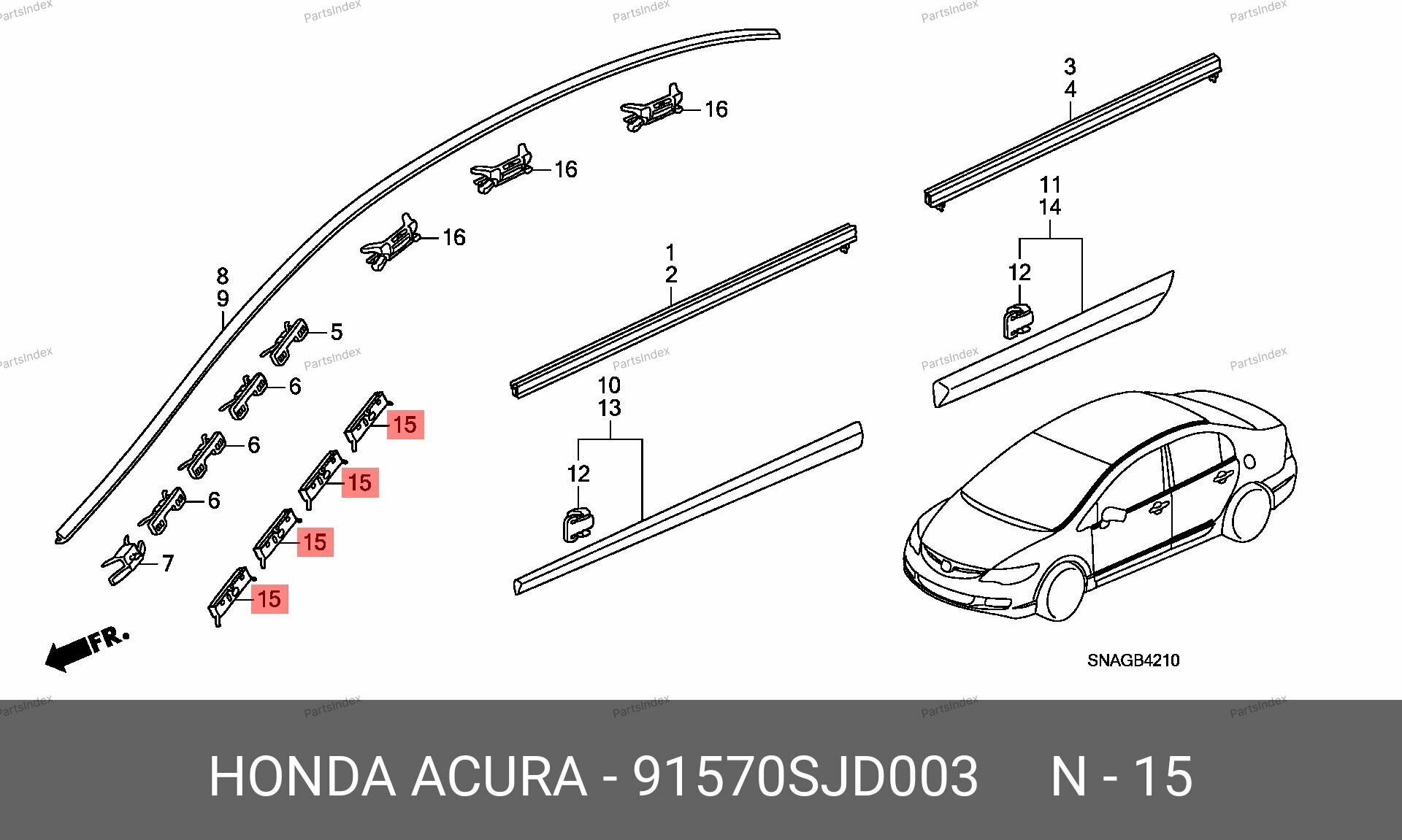 Крепеж бокового молдинга ветрового стекла, HONDA 91570SJD003