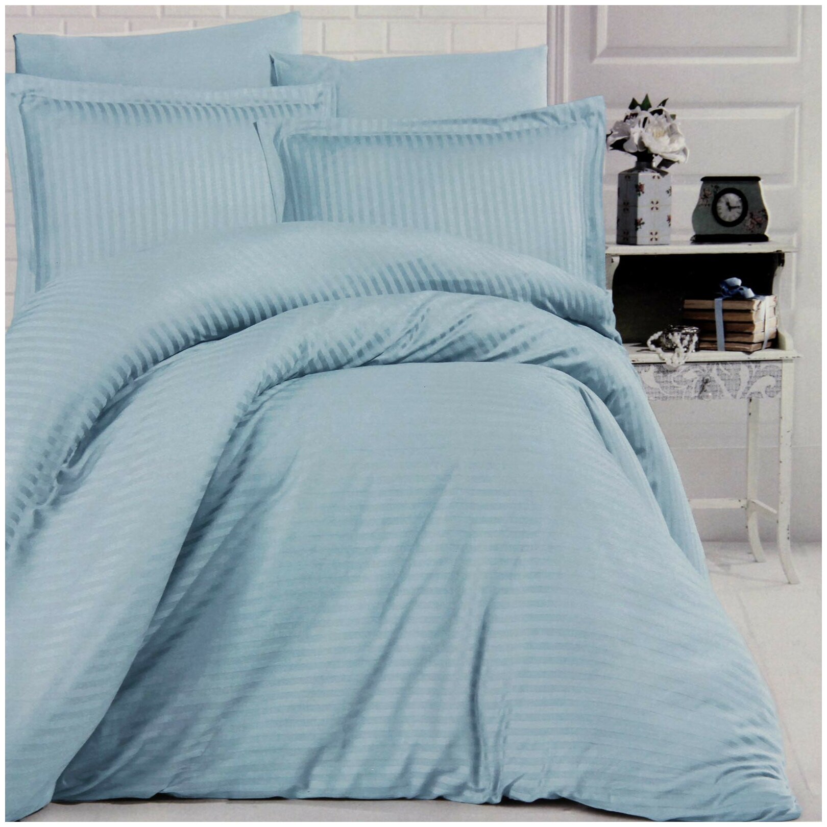 Постельное белье Union Home КПБ IzzaBella полоска голубой ST10 семейный