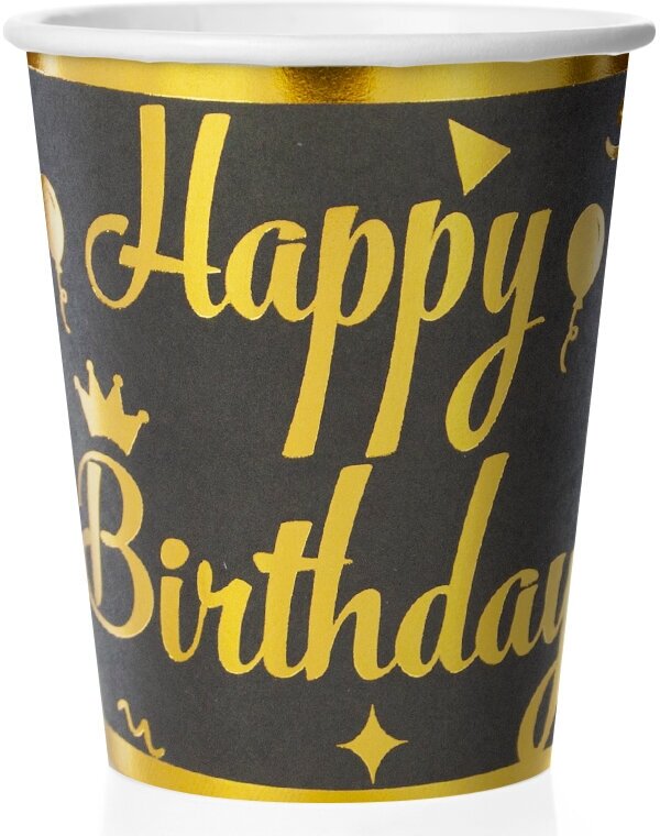Стаканы (250 мл) Элегантный ДР, Черный/Золото, Металлик, 6 ш