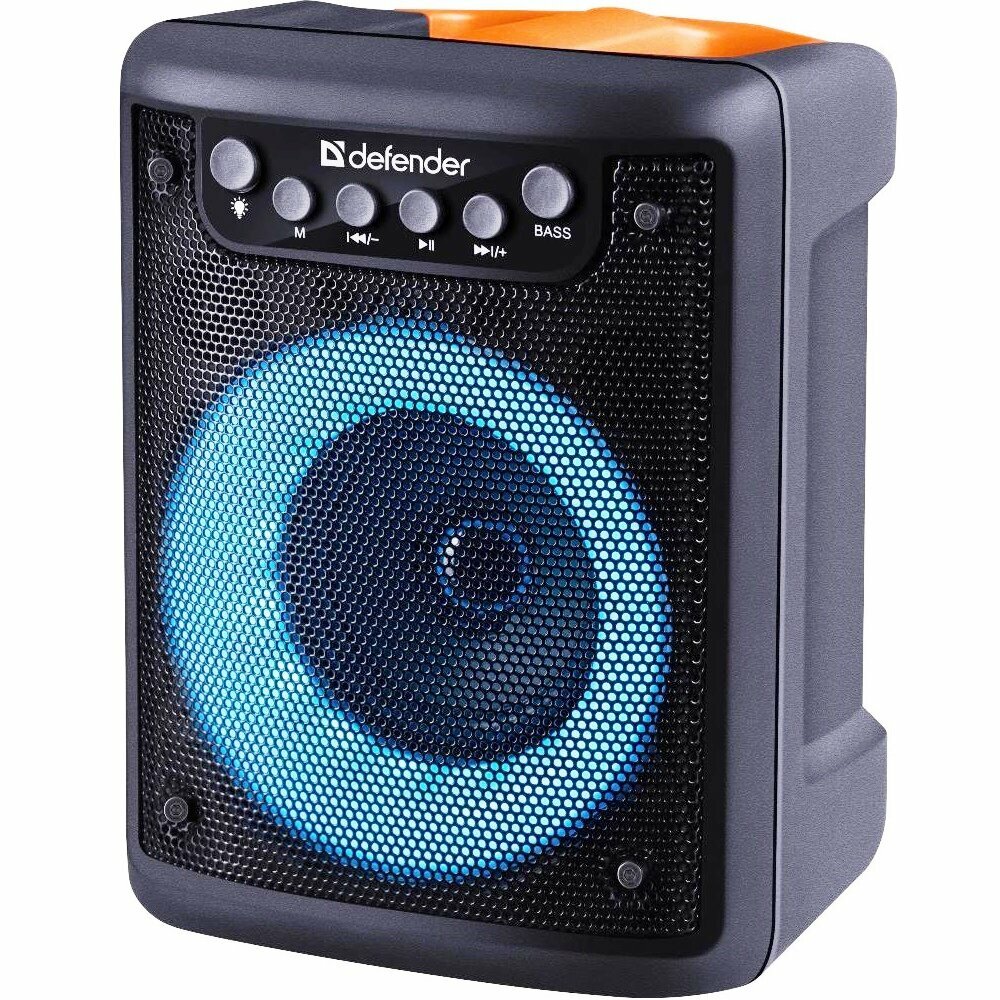 Колонка портативная Defender Funky bluetooth 5.3 аудиосистема - 10 Вт, FM, плеер, подстветка. черная