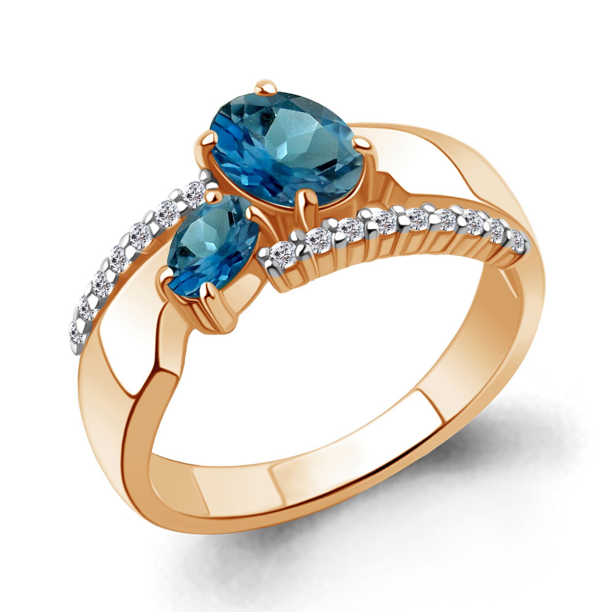 Кольцо, серебро, 925 проба, золочение, Лондон топаз, фианит