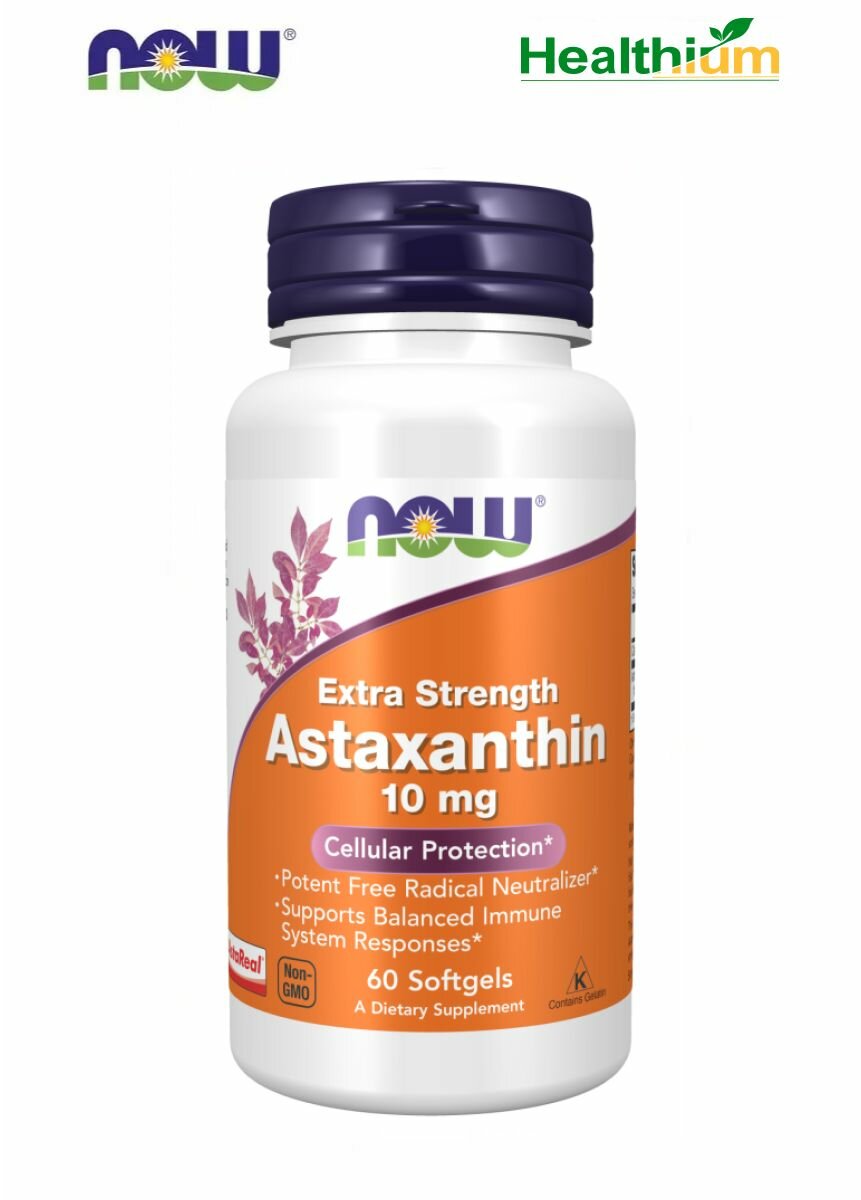 NOW Extra Strength Astaxanthin 10мг 60 софтгелевых капсул астаксантин натуральный в капсулах 10 мг
