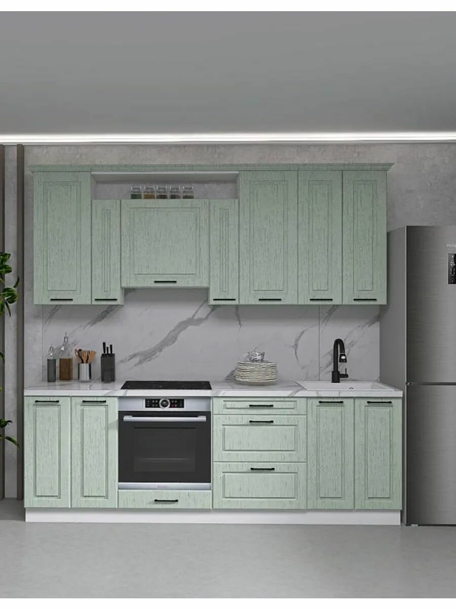 Кухонный гарнитур Шервуд 2.4 м, мебель для дома и кухни, Белый / Шато мята
