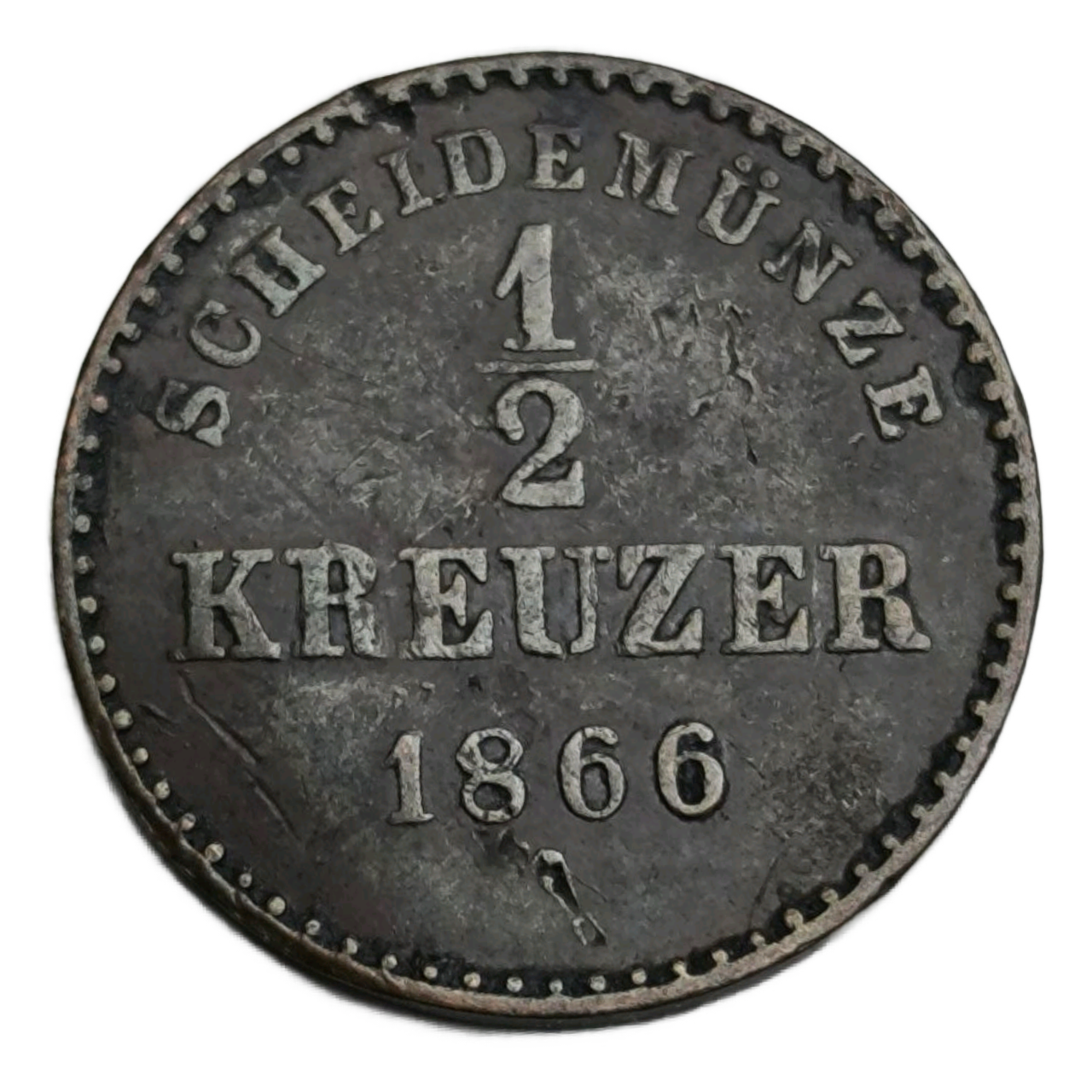 Монета 1/2 крейцера 1866 год Германия (Вюртемберг)