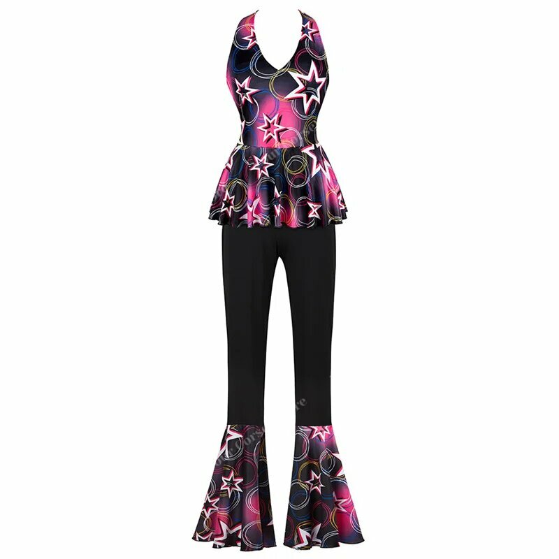 Женский диско-костюм 70-х годов, винтажный диско-костюм хиппи 60-х годов 2XL, Black disco costume1