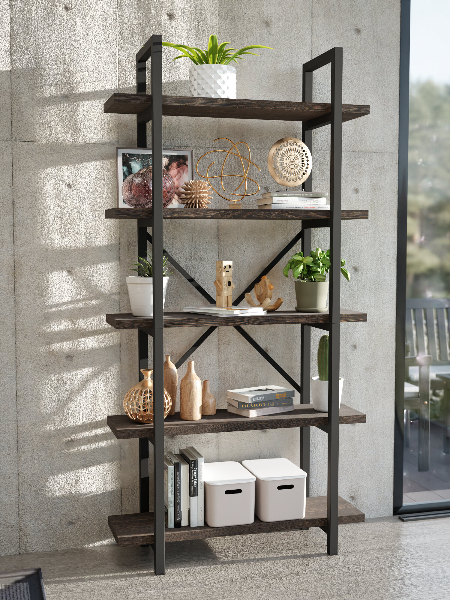 Стеллаж Landloft "Касима" Loft, открытый, универсальный, цвет венге винтаж