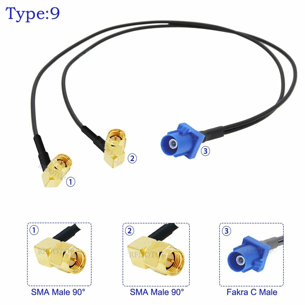 RFDOTOP BT1786-RG174 разветвитель Fakra C на SMA 40CM, 1CM to 2SMA M90