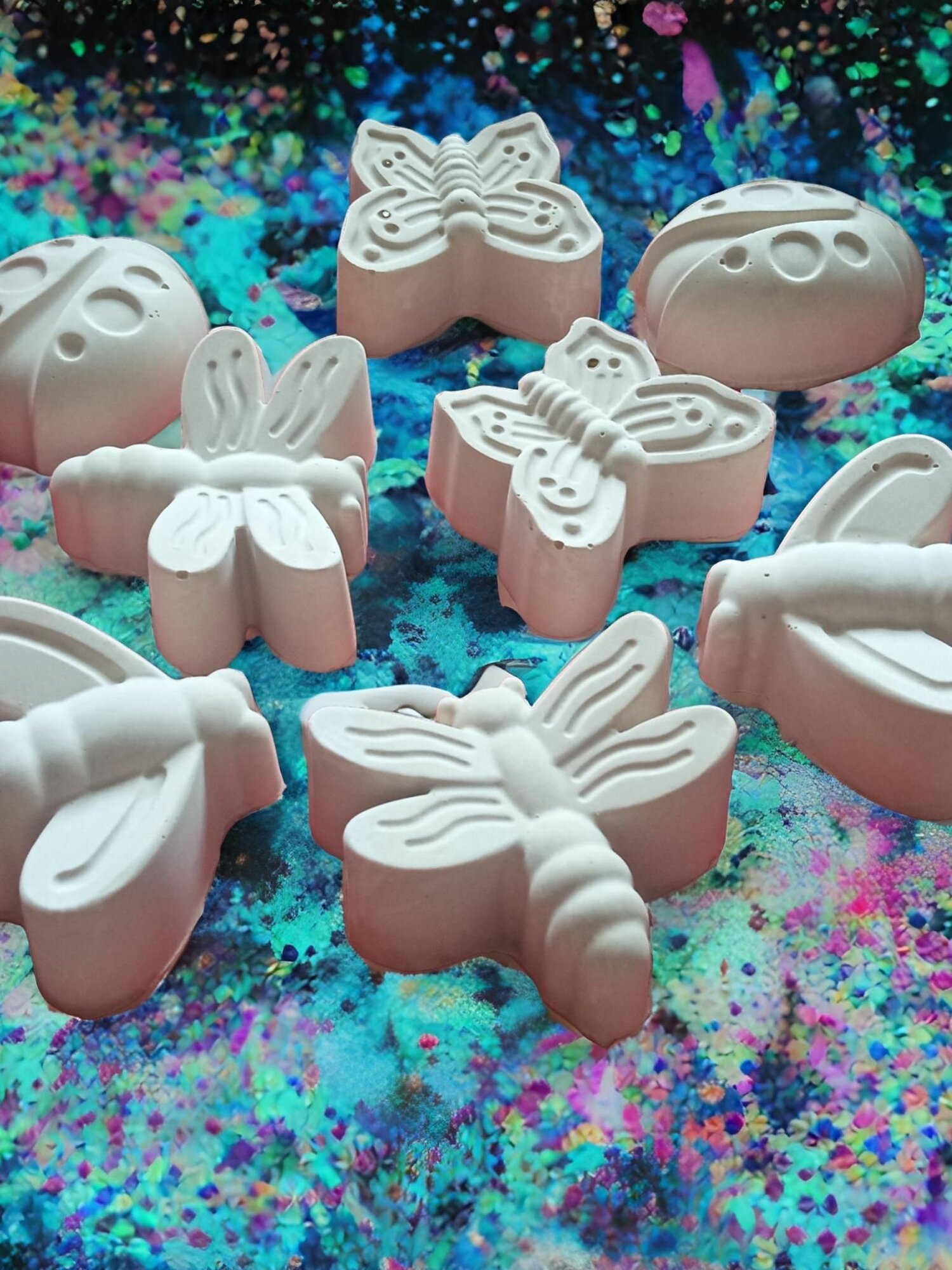 "Раскрась свои Букашки" гипсовые фигурки (бабочка -2шт, стрекоза - 2 шт, пчела - 2шт, божья коровка - 2шт)