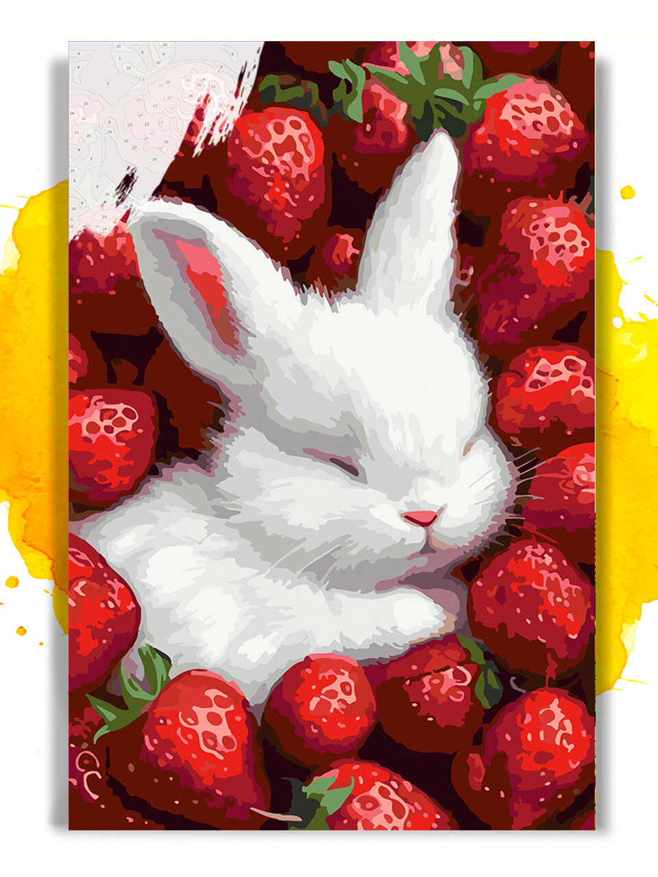 Картина по номерам на холсте Кролик в клубничках, 40 х 60 см