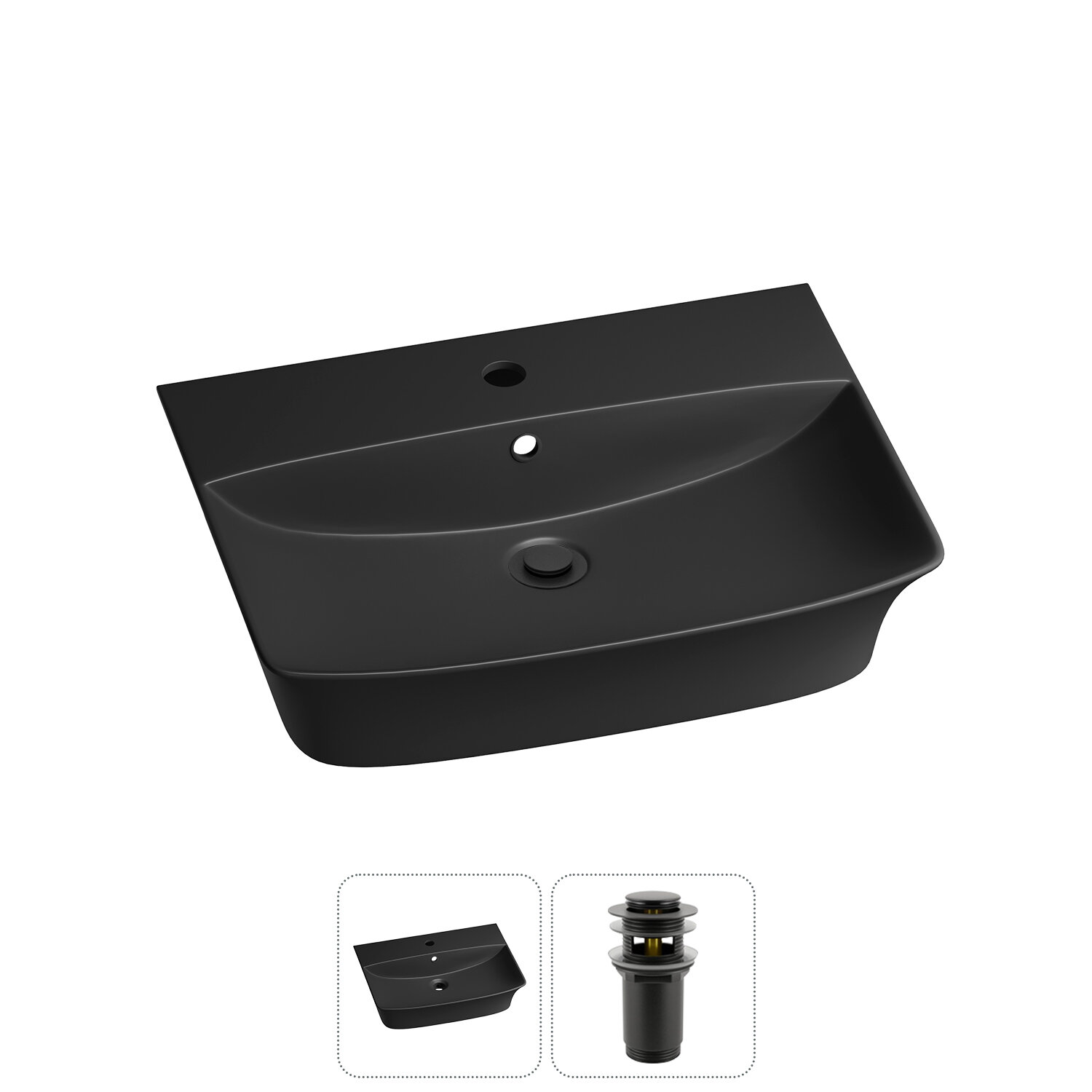 Подвесная или накладная раковина в ванную комнату Lavinia Boho Bathroom Sink 20216794R в наборе 2 в 1: раковина 55 см в цвете матовый черный, донный клапан
