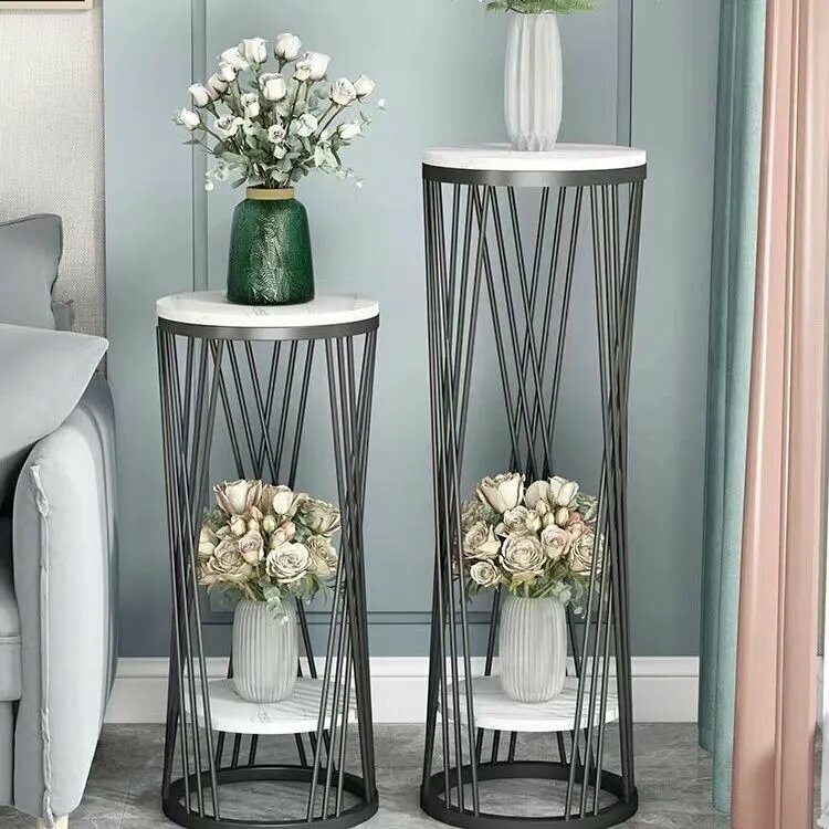 Консоль, искусственный камень, круглая, с полкой, золотистая, 30x30x90 см