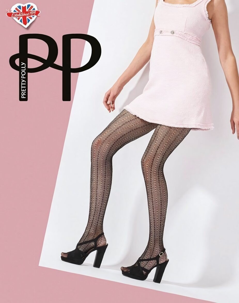 Колготки-сетка с вертикальными линиями для стройности ног, размер S-M-L, черный