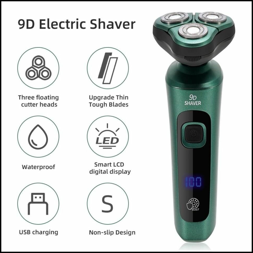 Бритва электрическая 9d интеллектуальная электробритва жк-цифровой дисплей трехголовая плавающая usb аккумуляторная стиральная-ZHIMIN-MAI-EWCS
