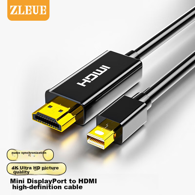 Mini DP to HDMI Converter Cable 3 Meters, Mini Thunderbolt Port High-Definition 4K Video Cable for Apple Mac Microsoft Laptops, Black, ZL-MH030B