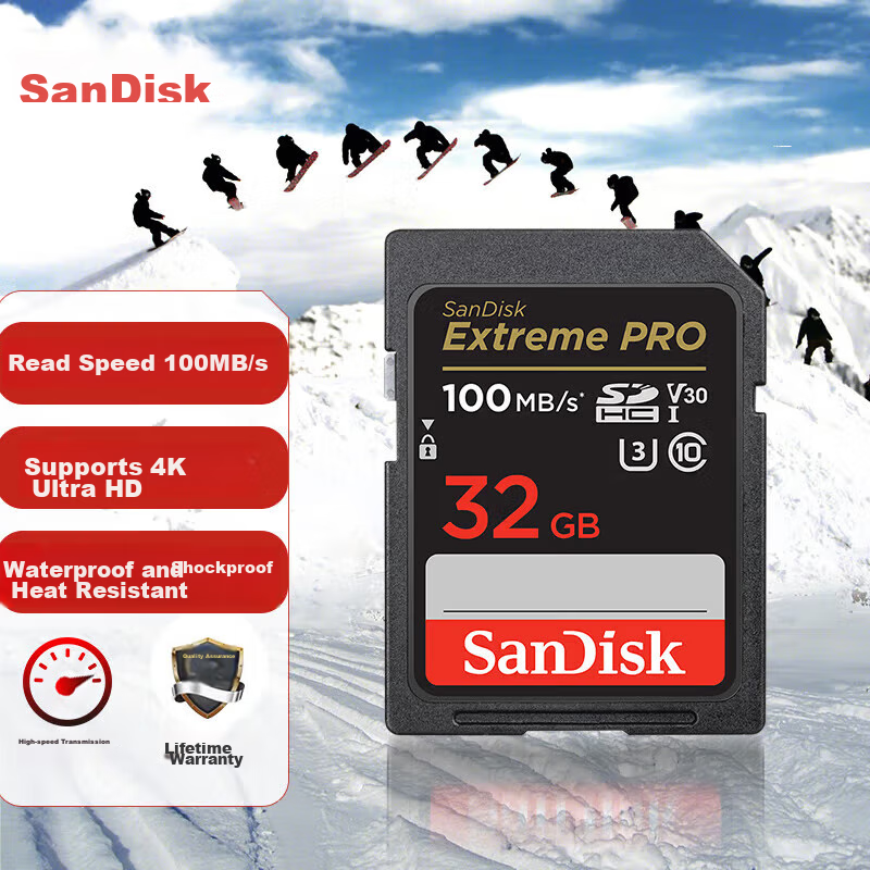 SanDisk 32GB SD Memory Card, 4K V30 U3 C10, Camera Storage Card, Read Speed 100MB/s, Write Speed 90MB/s, Mirrorless/DSLR Camera Memory Card