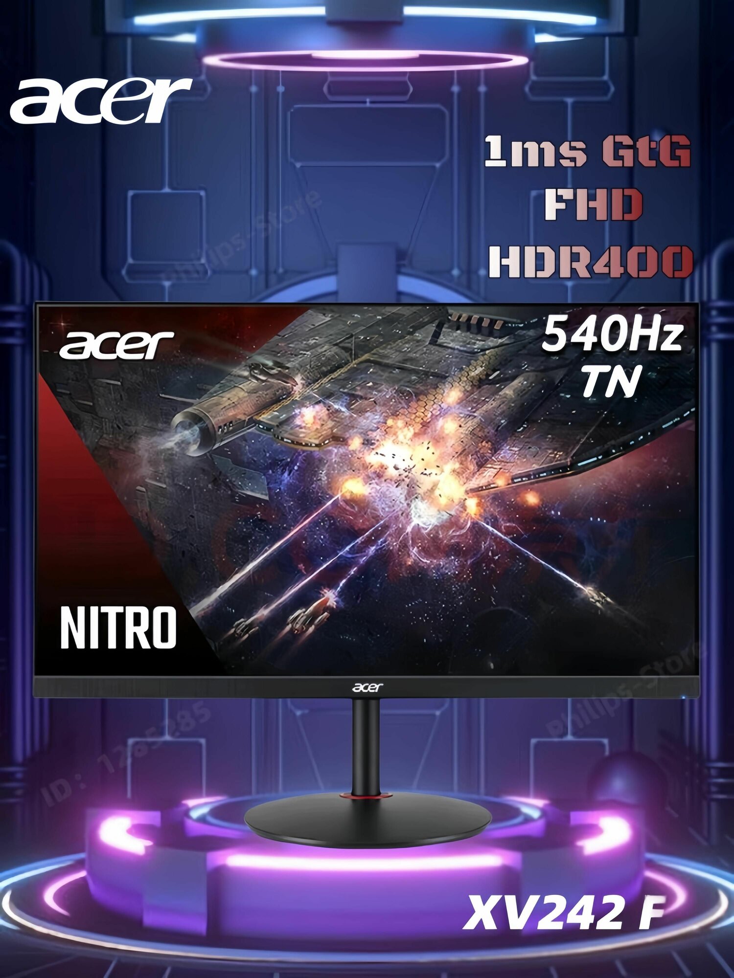 Acer 24.1" Монитор XV242 F, 540Hz, TN, FHD 1920*1080, HDR400, 0.1 ms Время отклика, черный