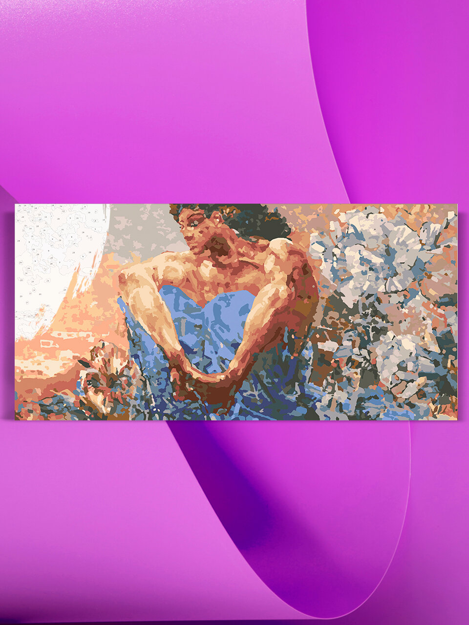 Картина по номерам на холсте Врубель - Демон сидящий, 30 х 60 см