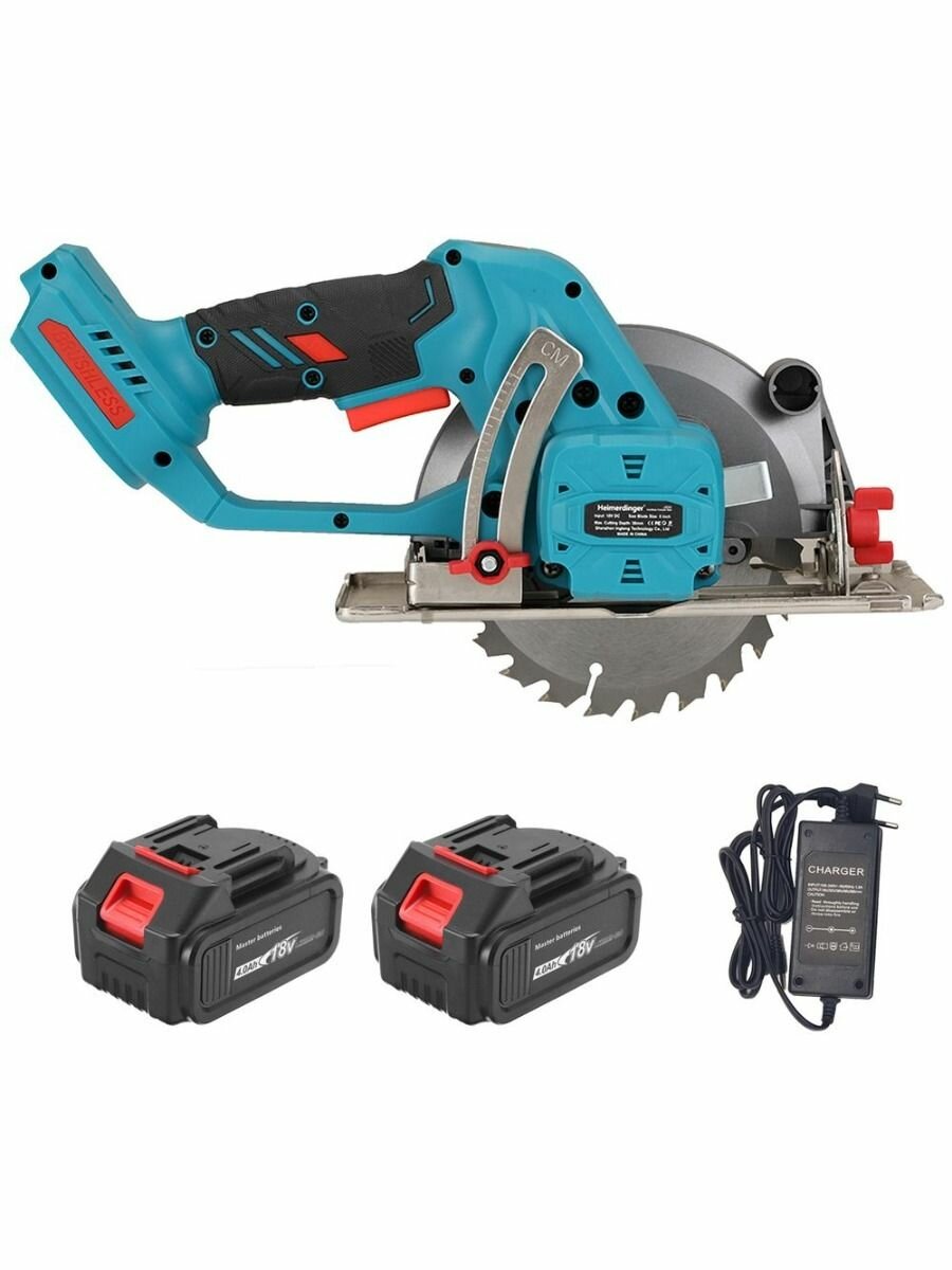 Циркулярная пила Heimerdinger 152, беспроводная, 18В, 6.85К об/мин, глубина реза 35-50мм, 2х4 А·ч Li-Ion