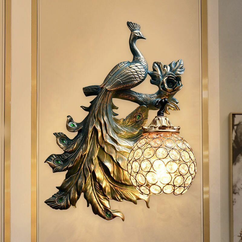 Животное павлин европейский стиль гостиная спальня прикроватная настенная лампа