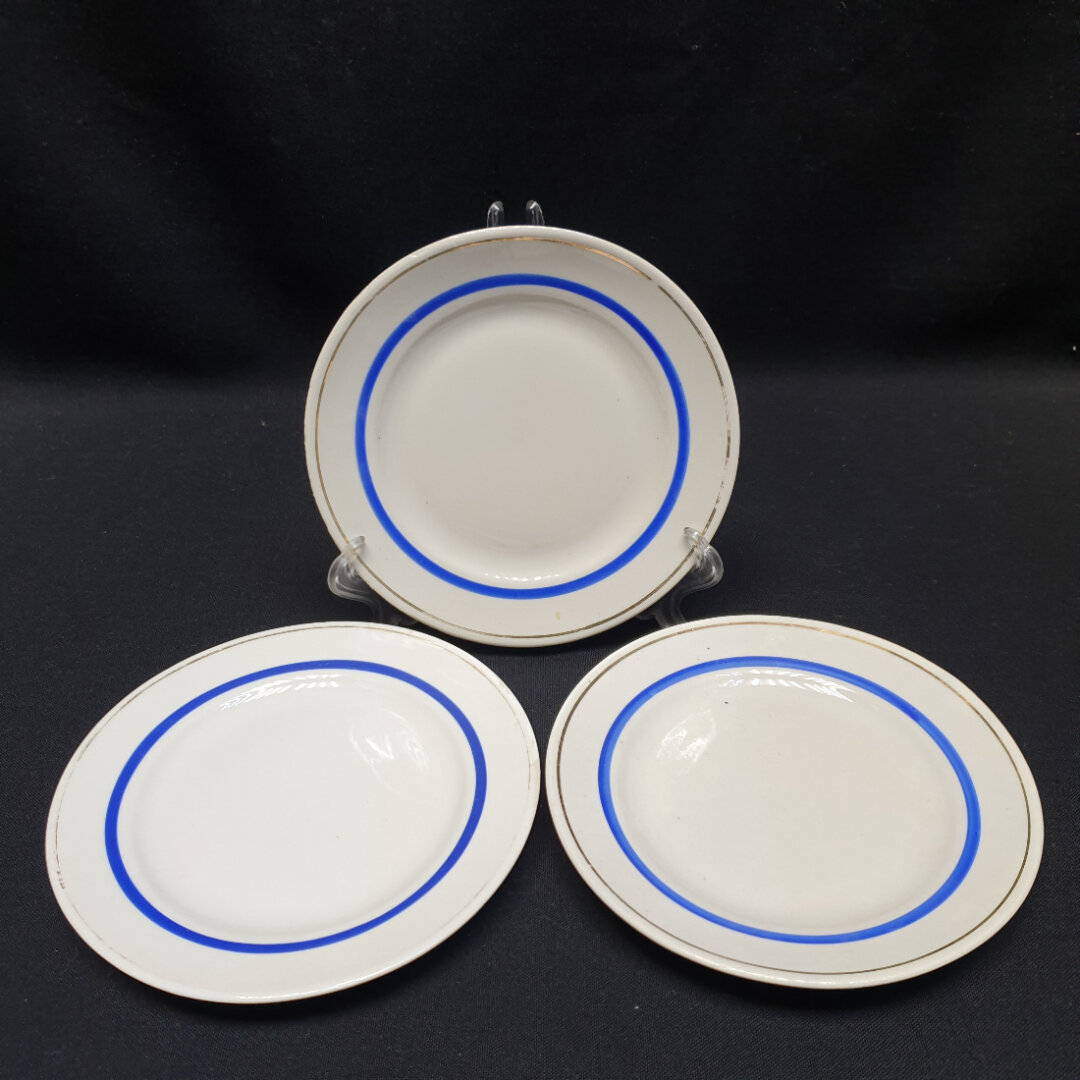 Набор блюдец гигантов 3 шт, Дулево, крытье, позолота. Винтаж, СССР.