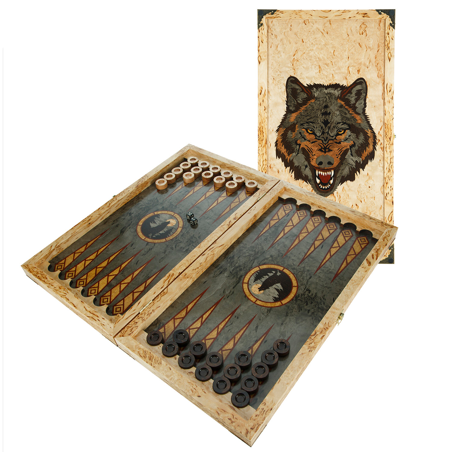 Нарды из карельской березы "Волк" 50х27 см