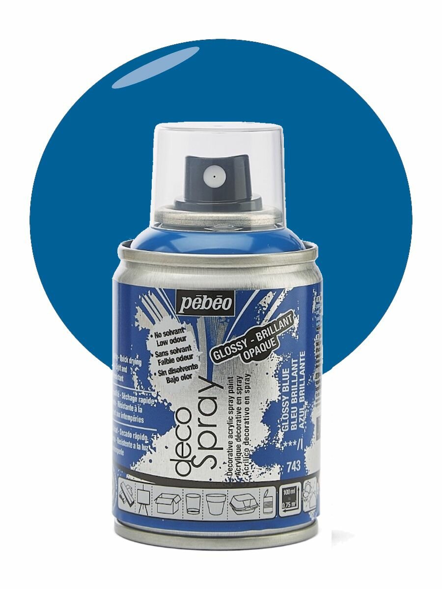 Акриловая краска на водной основе Pebeo decoSpray (аэрозоль) 100 мл, синий глянцевый