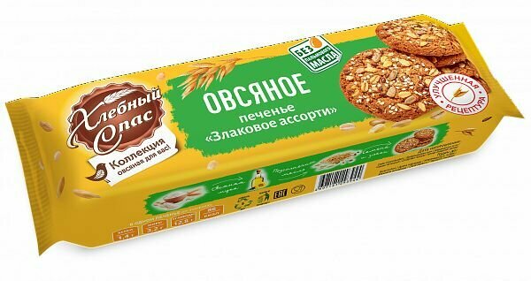 Печенье овсяное Злаковое ассорти Хлебный Спас 250г 3шт