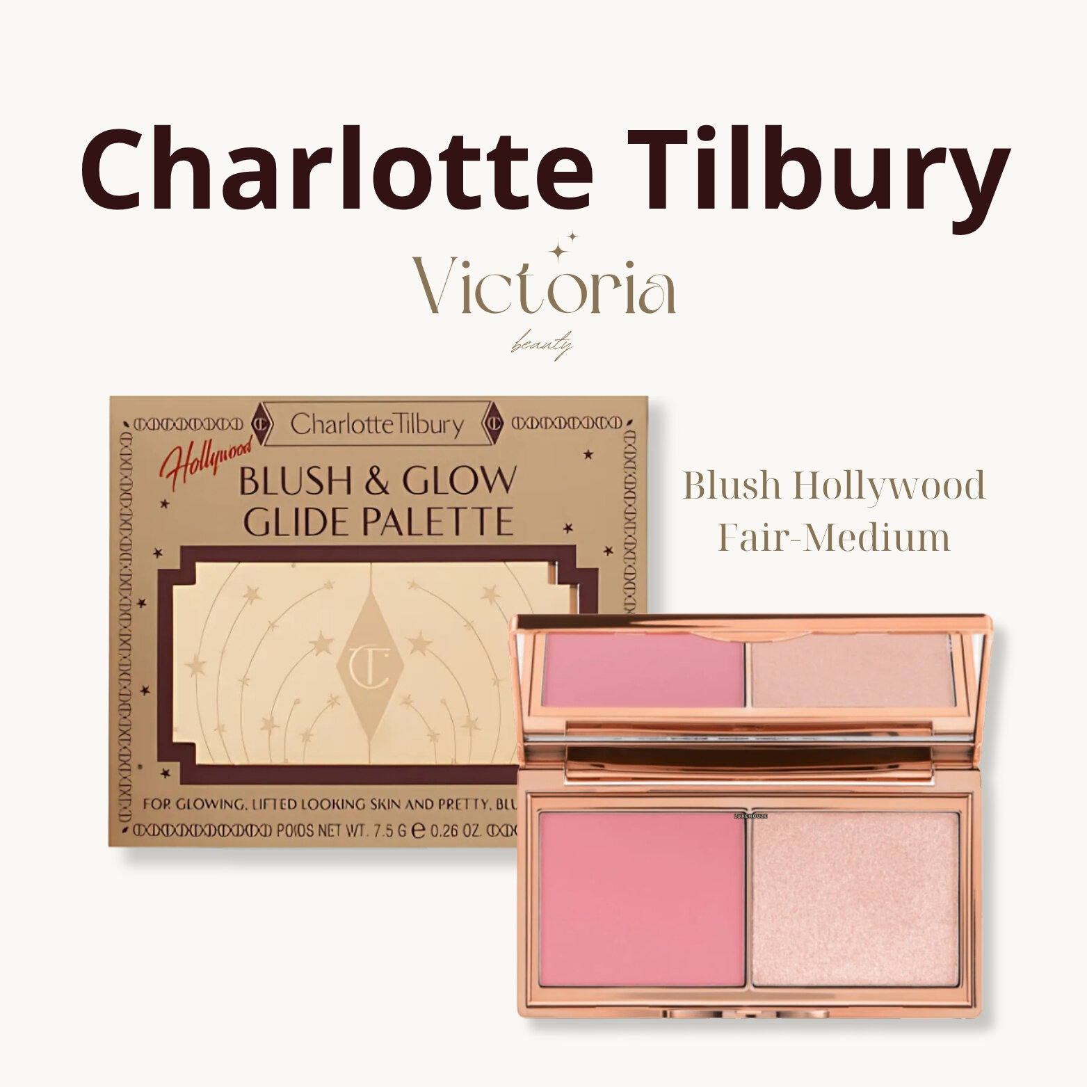 Charlotte Tilbury Палетка для щек Hollywood Blush & Glow Glide Palette (Fair-Medium) 7,5 г