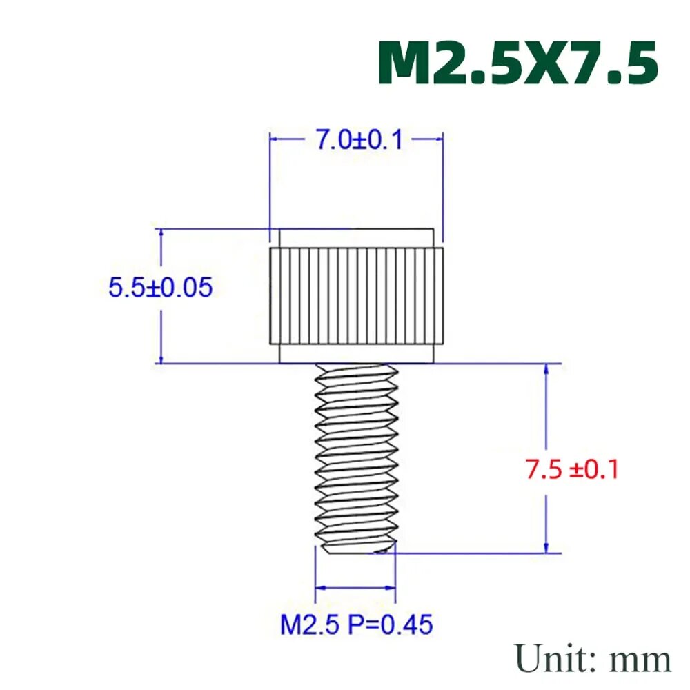 Винты с накатанной головкой GooBetter M2 M2.5 нержавеющая сталь 4-12 мм 10 Pcs, M2.5 X 7.5mm