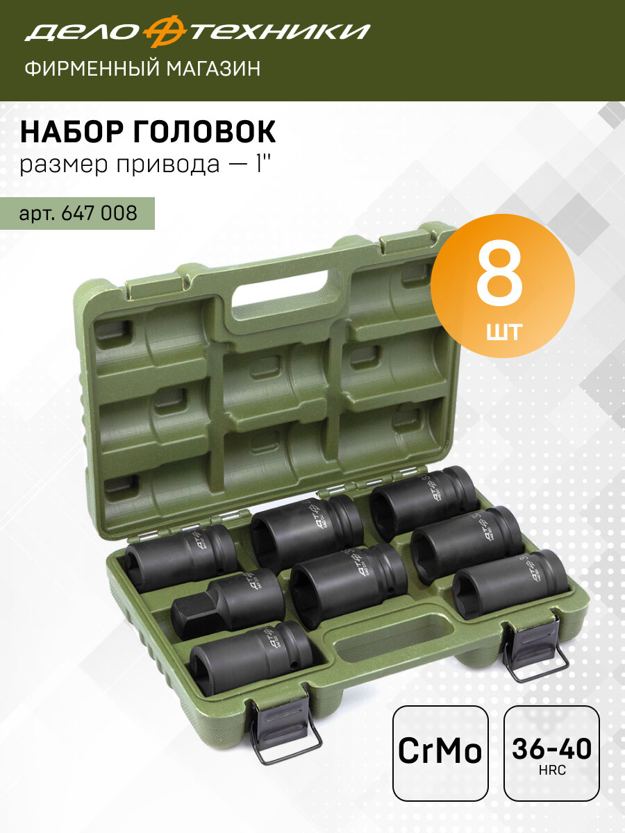 Набор головок для ручного гайковерта 1", 8 шт. (536380), Дело Техники, 647008