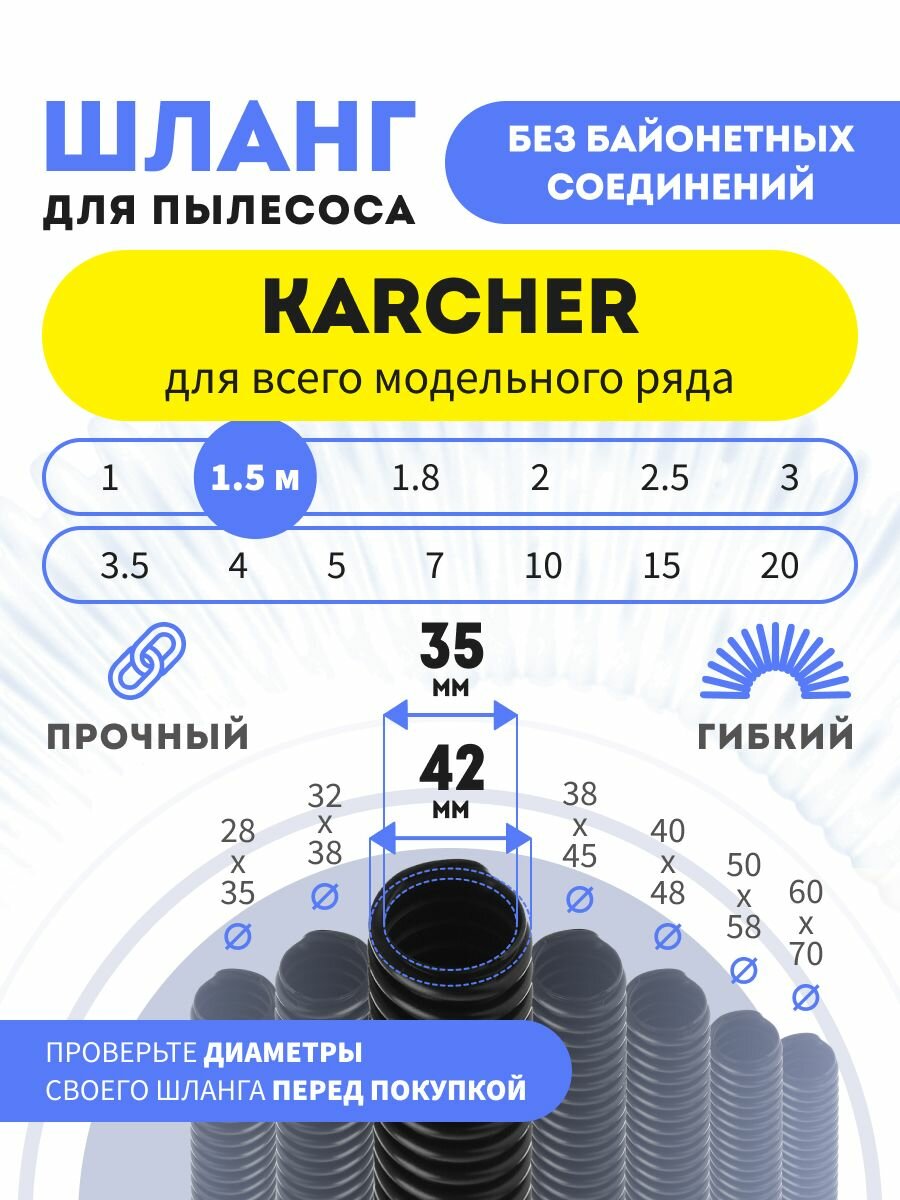 Шланг для пылесоса KARCHER 1.5 м универсальный