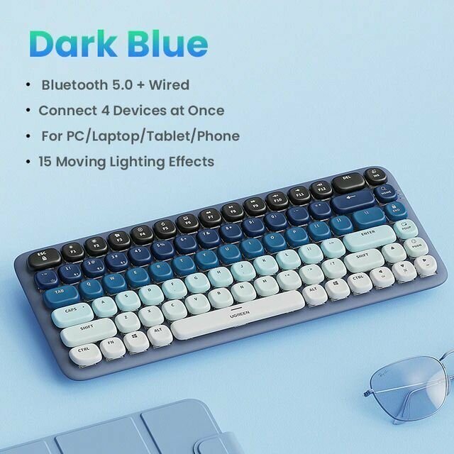 Клавиатура механическая беспроводная UGREEN KU101 FUN Bluetooth + Mechanical Keyboard USB-C синяя