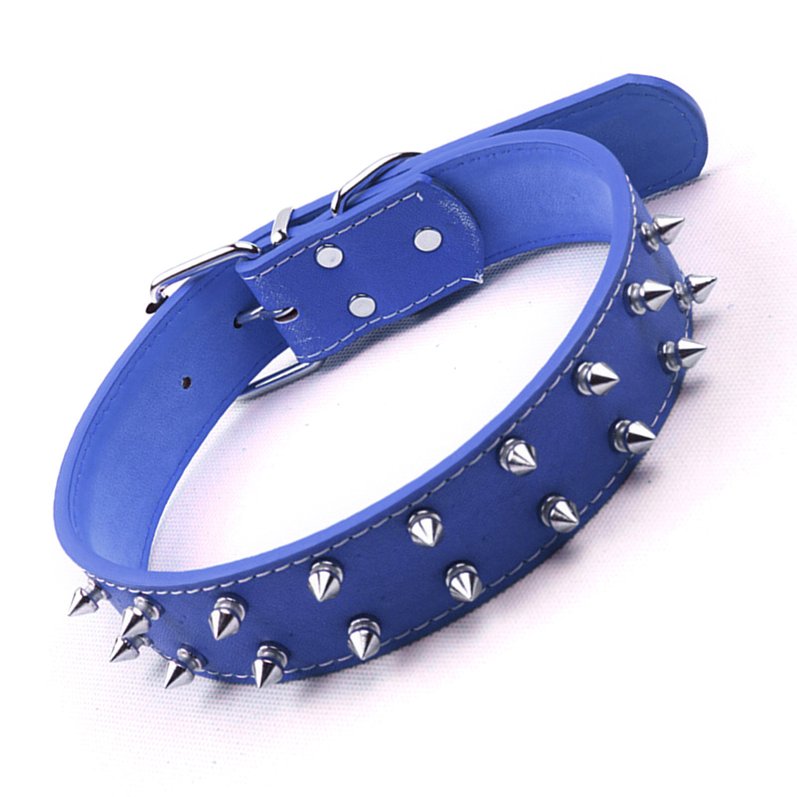 Ошейник для собак в стиле панк с шипами из искусственной кожи, регулируемый ошейник с шипами и шипами, ошейник с заклепками, ошейник для домашних животных для средних и больших собак, синий
