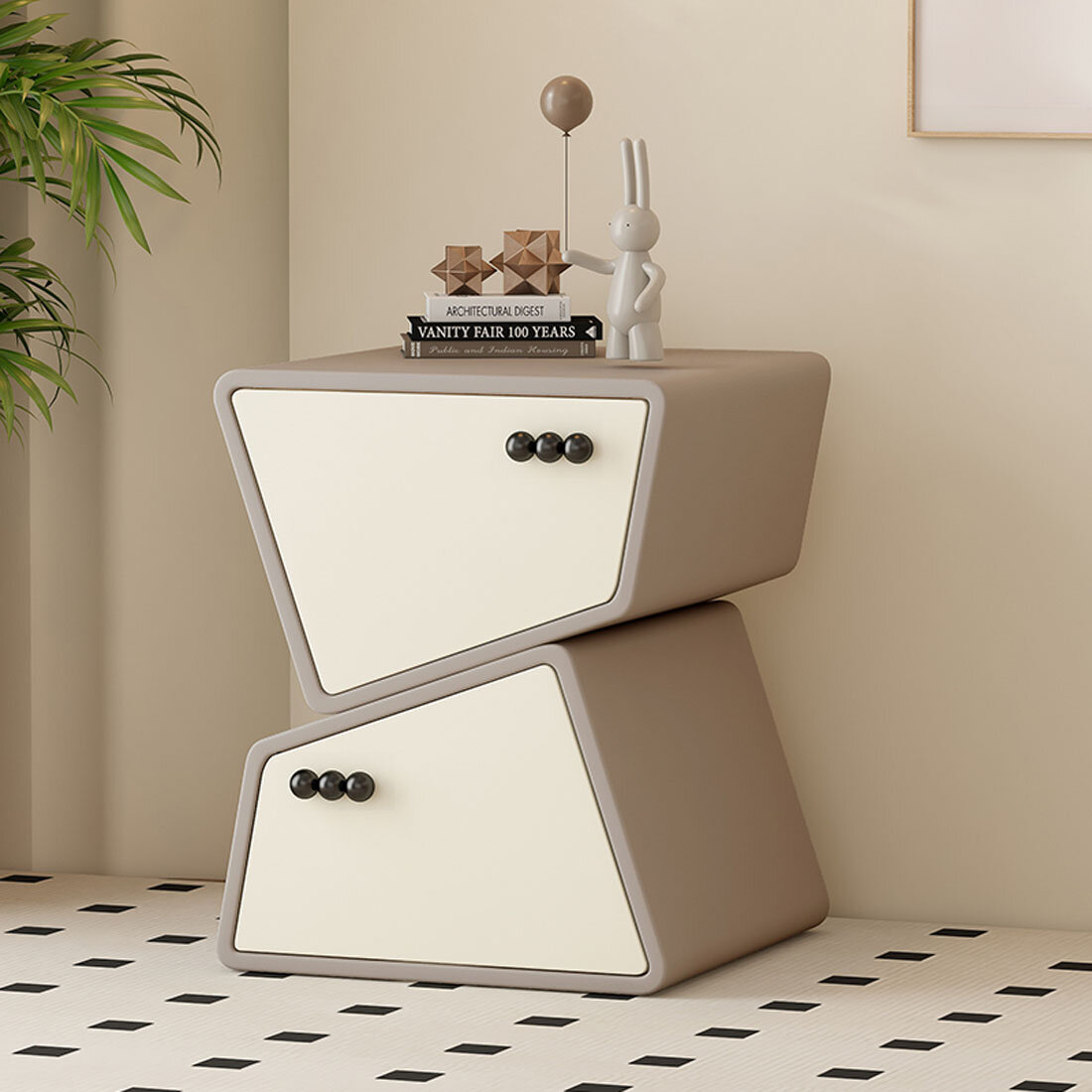 Дизайнерская кожаная тумбочка Octavia, 2 ящика (бежевый)