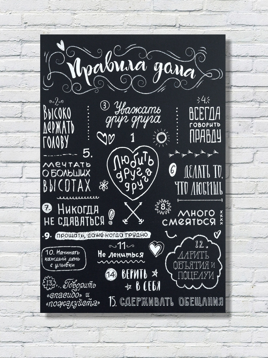 Постер на натуральном холсте "Правила нашего дома" 40х60 см / Правила дома / Картина в подарок / Подарок для дома