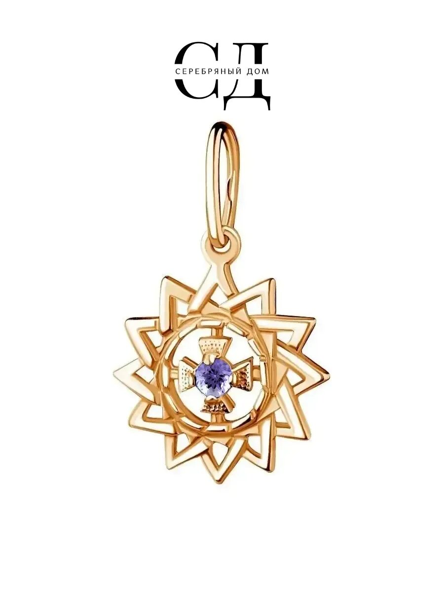 Подвеска, серебро, 925, 585 проба, золочение, аметист