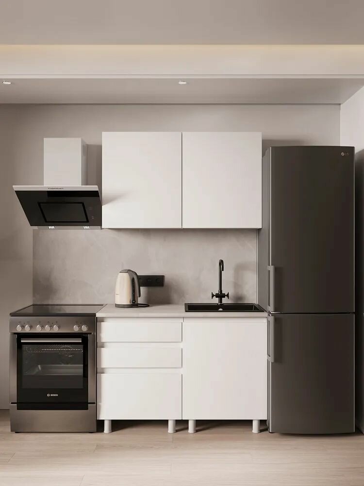 Кухонный гарнитур Плейона ЛДСП 1,2м белый со столешницей и мойкой